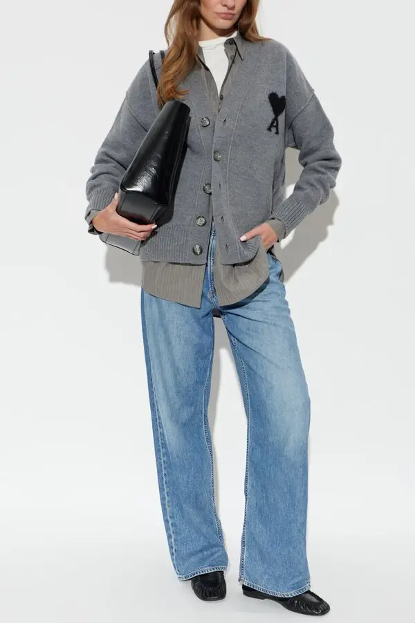 AMI Paris Wool Cardigan With Logo