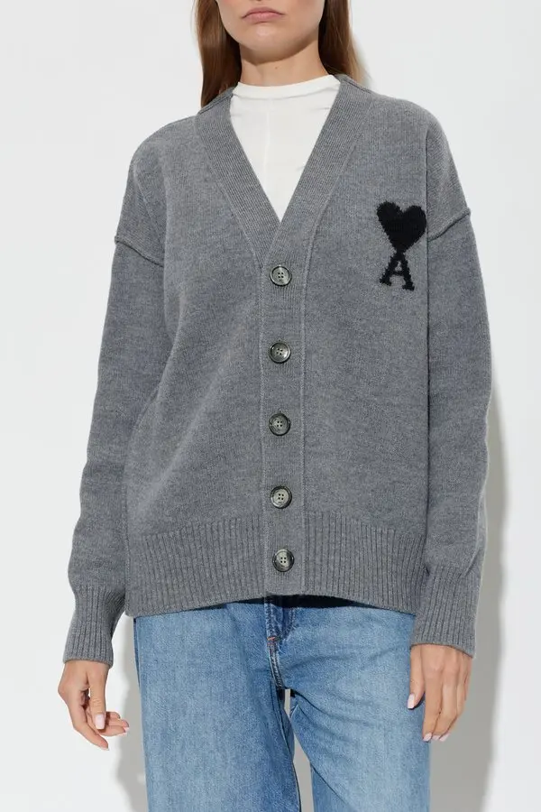 AMI Paris Wool Cardigan With Logo