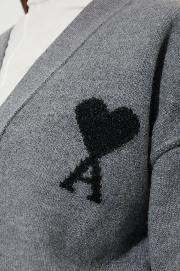 AMI Paris Wool Cardigan With Logo