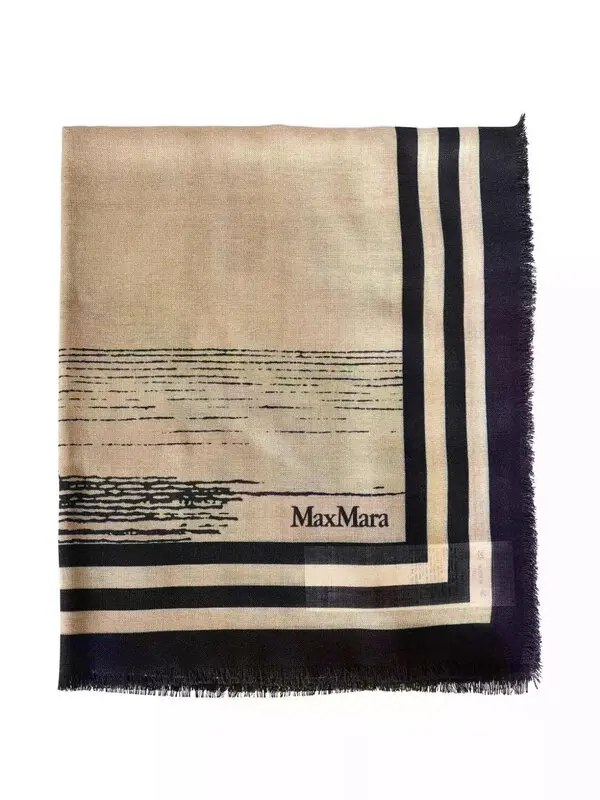 Max Mara Logo-print Frayed Scarf - Neutrals