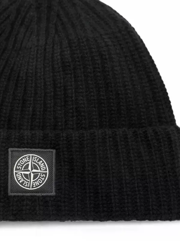 Stone Island Logo-patch Ribbed-knit Beanie Hat