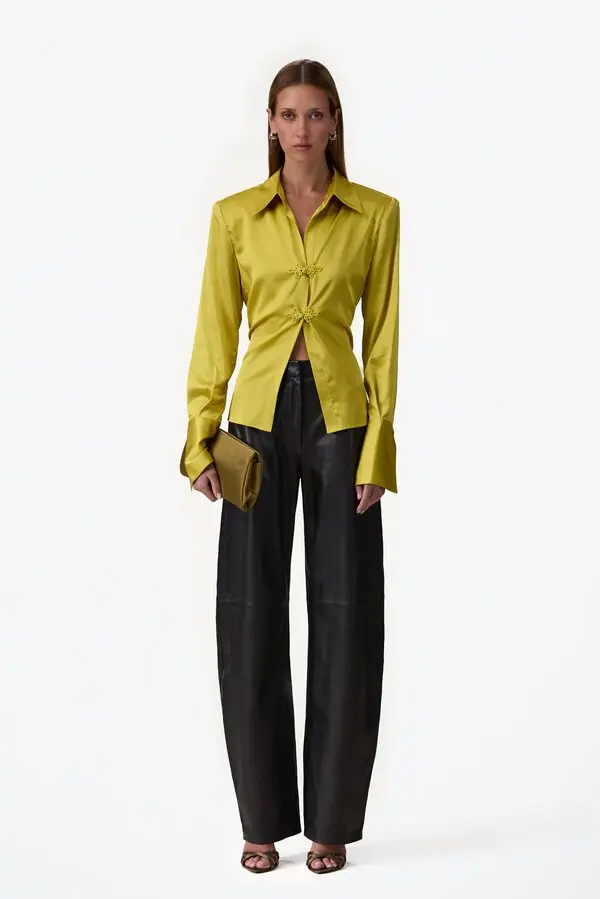 SAME Tailored Silk Blouse - Chartreuse