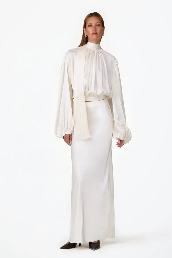 SAME Draped Fringe Silk Blouse - Cream