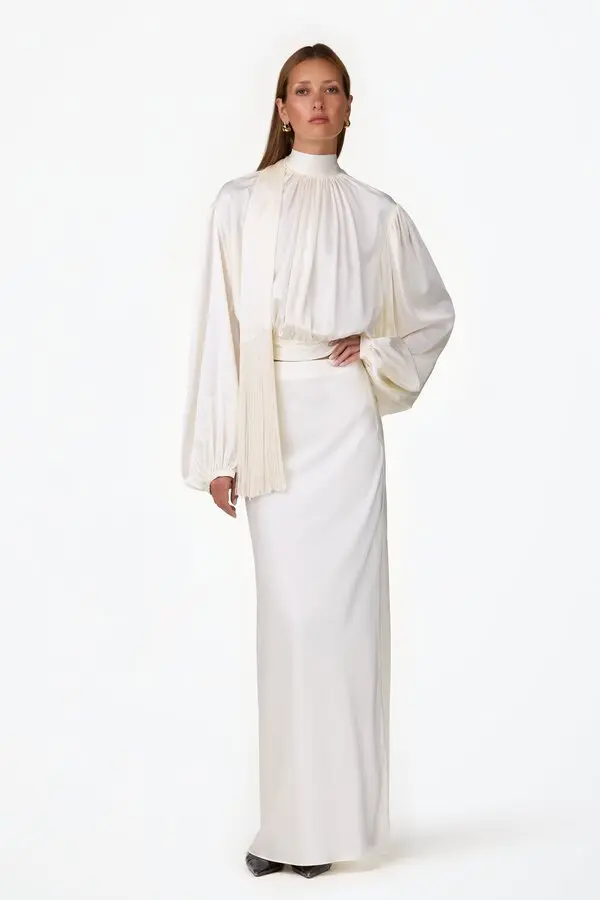 SAME Draped Fringe Silk Blouse