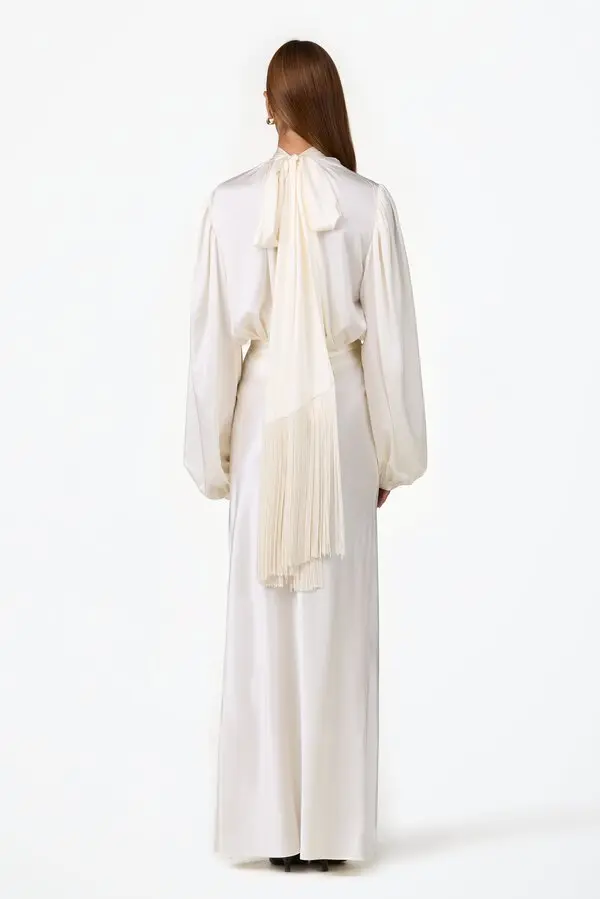 SAME Draped Fringe Silk Blouse