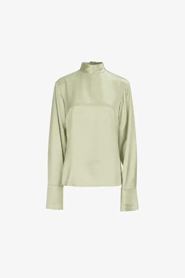 SAME Silk Long Sleeve Blouse - Sage