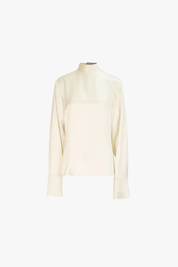 SAME Silk Long Sleeve Blouse - Cream