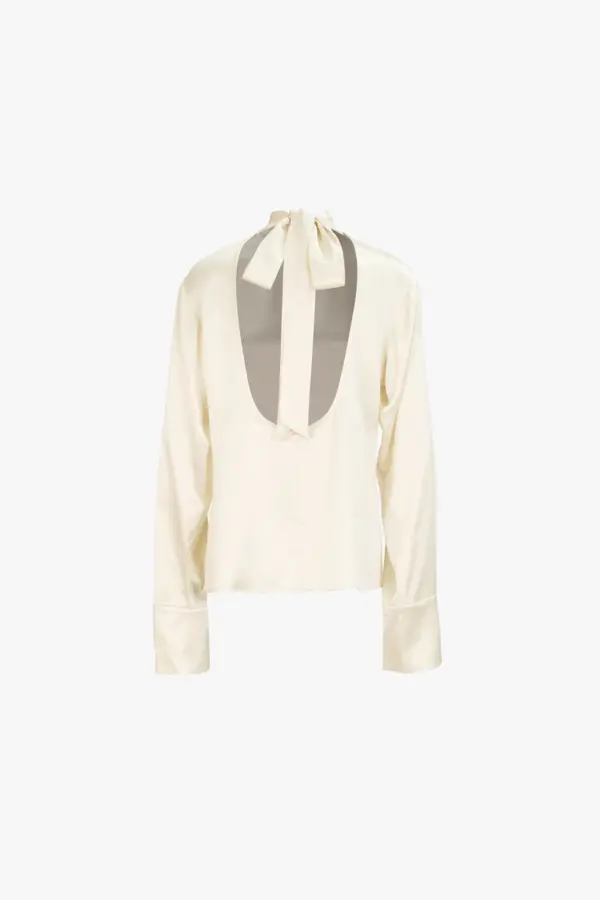 SAME Silk Long Sleeve Blouse - Cream