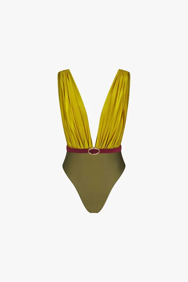 SAME Belted V One Piece - Chartreuse/olive