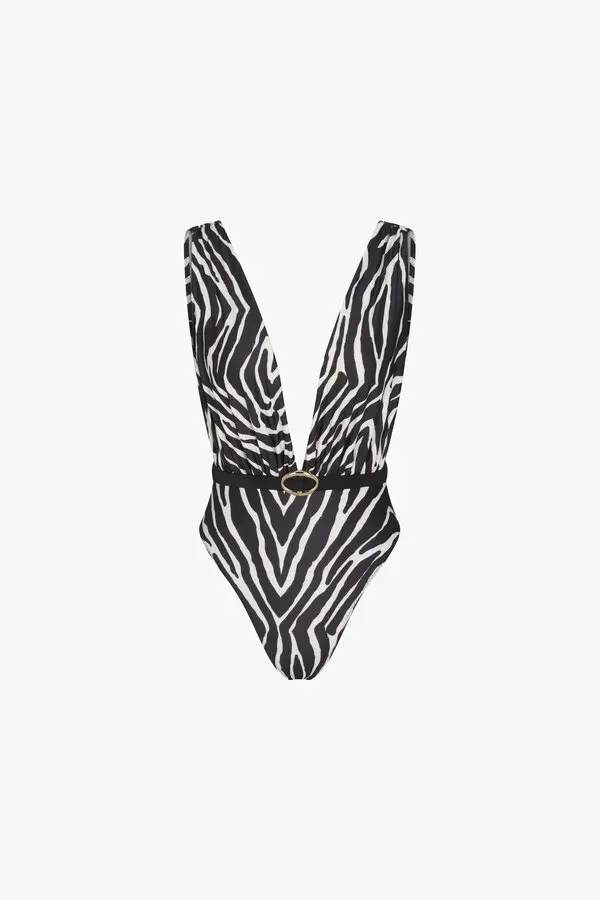 SAME Belted V One Piece - Zebra