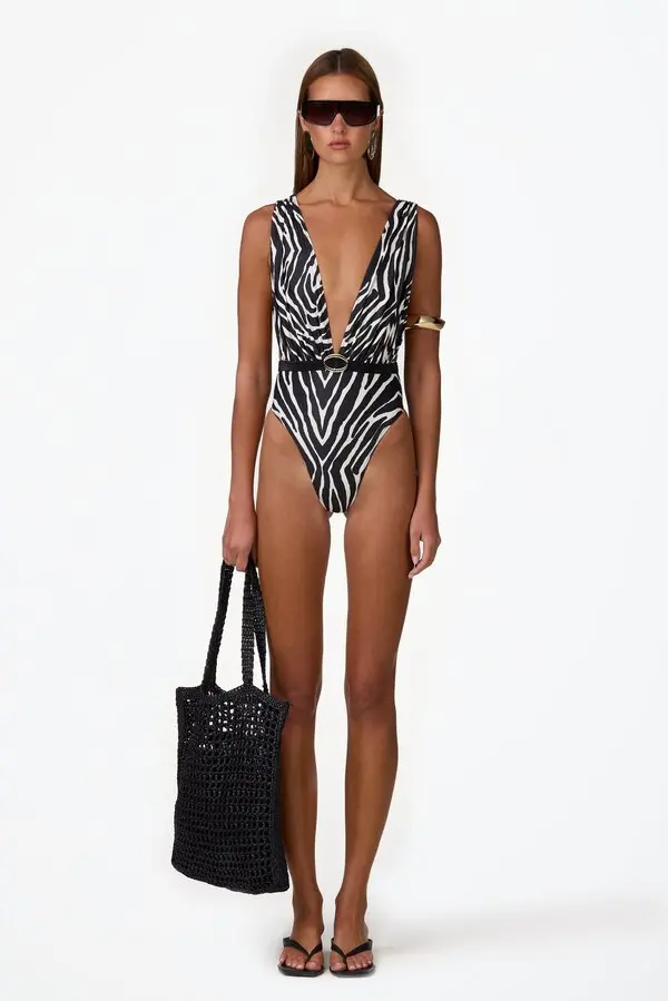 SAME Belted V One Piece - Zebra