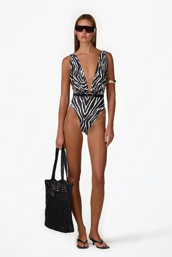 SAME Belted V One Piece - Zebra