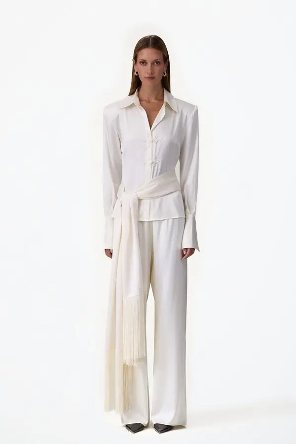 SAME Tailored Silk Blouse - Cream