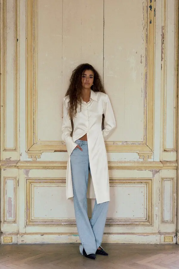 SAME Tailored Silk Duster - Cream