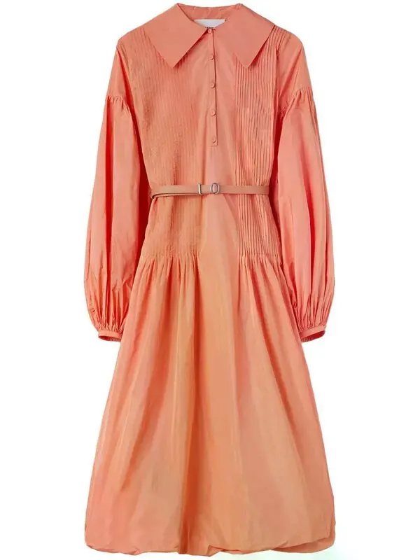 JIL SANDER Puff-sleeve Pleated Taffeta Dress