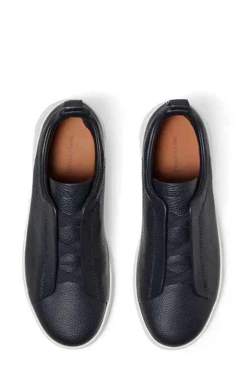 Zegna Triple Stitch™ Leather Slip-on Sneaker - Navy