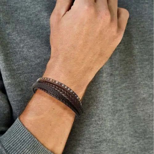 Lucky Brand Stainless Steel And Pu Leather Bracelet For