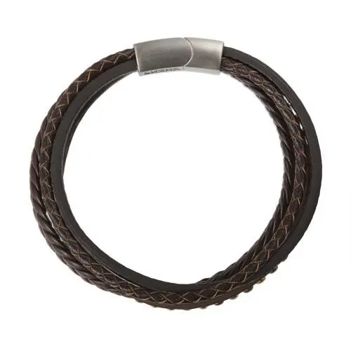 Lucky Brand Stainless Steel And Pu Leather Bracelet For