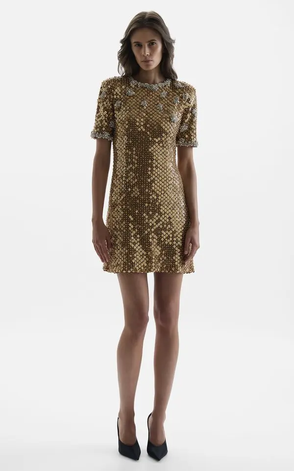 Rachel Gilbert Kylo Sleeve Mini Dress - Gold