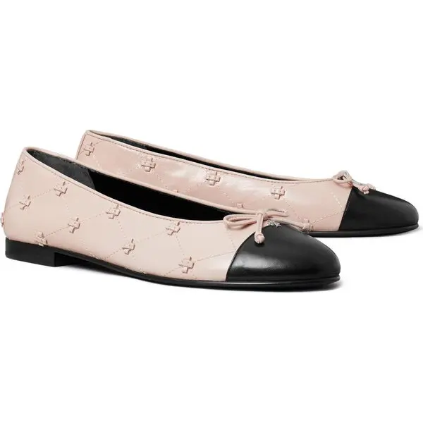 Tory Burch Cap Toe Bunny Knot Ballet Flat - Rose/black