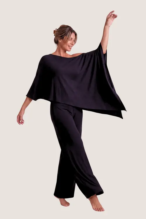 JJWINKS Muse Top Two-piece Off Shoulder Capelet Poncho - Black Rib