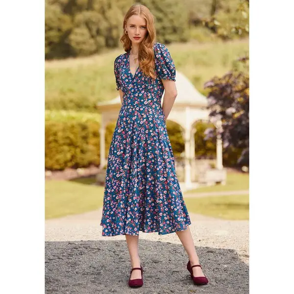 JOE BROWNS Short Sleeve Tea Dress - Dusty Ditsy Rose