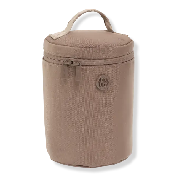 Joan & David 1680 Denier Nylon Top Handle Cylinder Cosmetic Case - Tan
