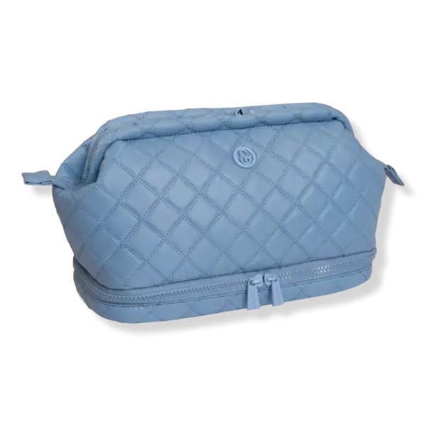 Joan & David Diamond Quilted Puffer Sport Nylon Cosmetic Bag - Denim