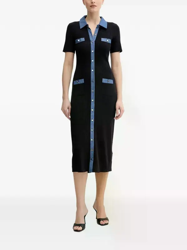 MORGAN Denim-panel Button Midi Dress