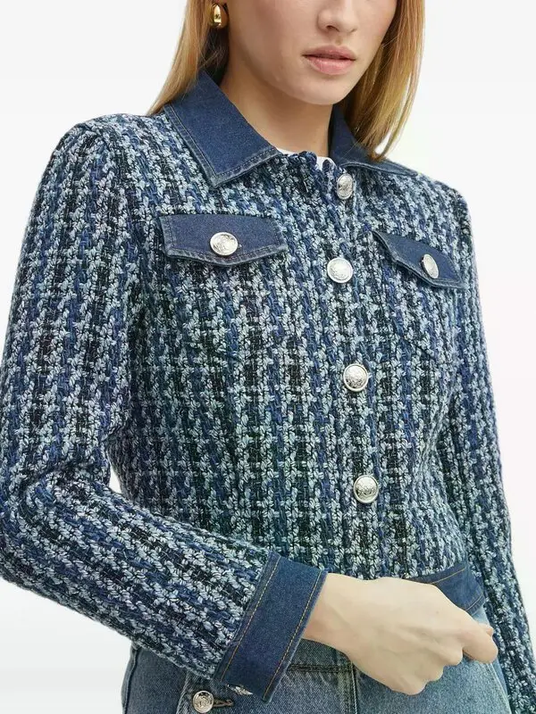 MORGAN Viki Tweed-panel Denim Jacket