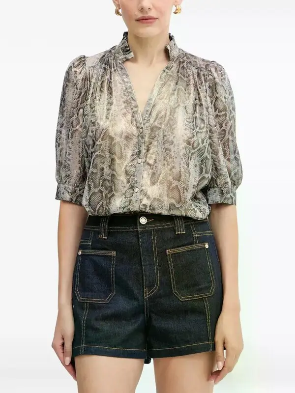 MORGAN Ruffled Snake-print Blouse