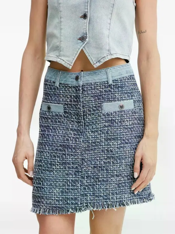 MORGAN Frayed-hem Tweed Skirt