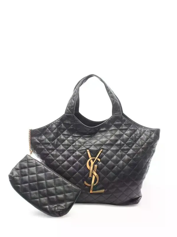 Saint Laurent Maxi 2010s Icare Calf Leather Quilted Tote Bag - Black