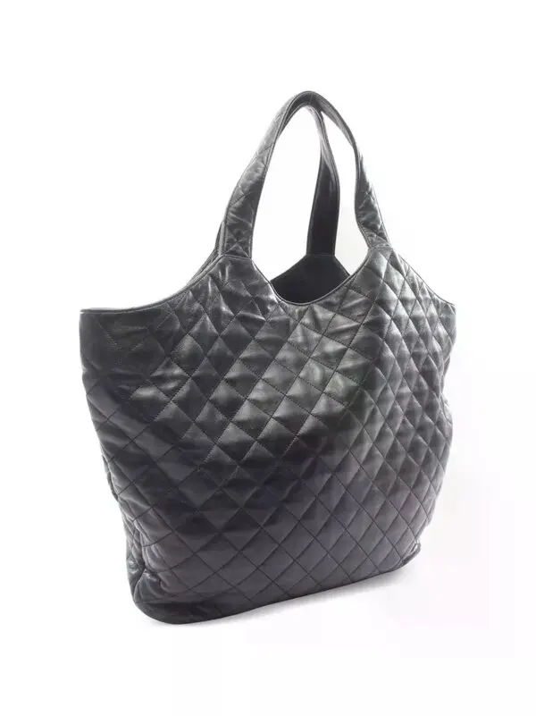 Saint Laurent Maxi 2010s Icare Calf Leather Quilted Tote Bag - Black