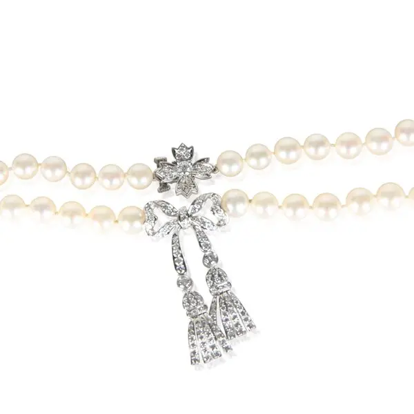 Tiffany & Co. Pearl And Diamond Diamond Bow Necklace