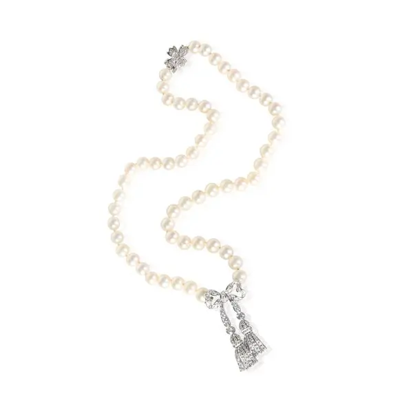 Tiffany & Co. Pearl And Diamond Diamond Bow Necklace