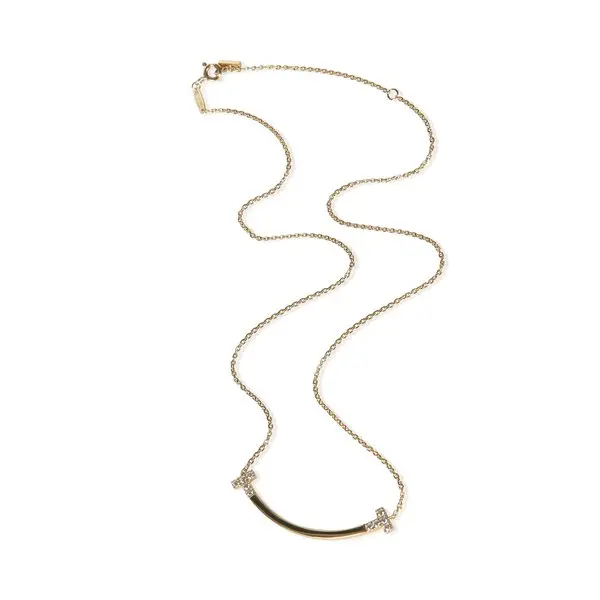 Tiffany & Co. Yellow Gold Diamond Medium Model T Smile Necklace