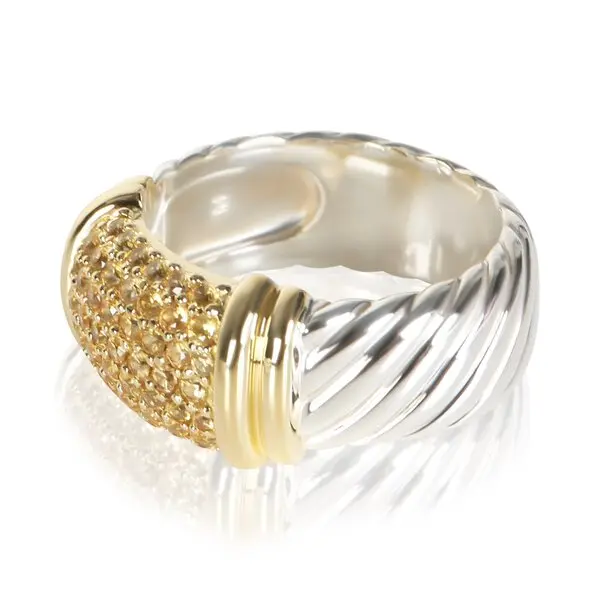 David Yurman Yellow Gold & Sterling Silver Sapphire Cable Candy Metro Ring
