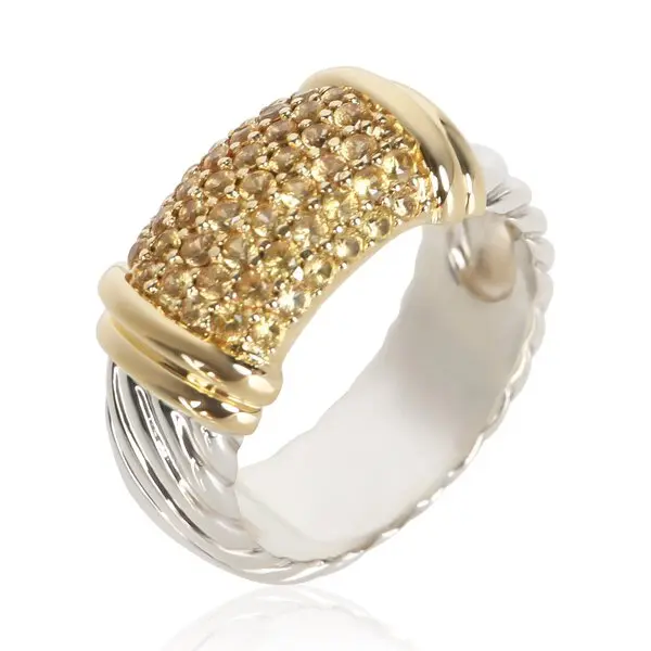 David Yurman Yellow Gold & Sterling Silver Sapphire Cable Candy Metro Ring