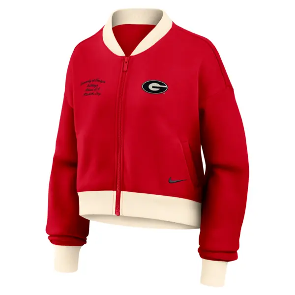 Nike Georgia Academic College Oversized Cropped Full-zip Bomber Jacket - Red
