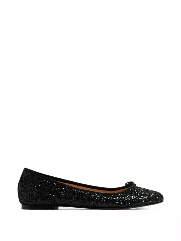 HOUSE OF BALLERINAS Celestine Glitter-effect Bow-detail Ballet Flats - Black