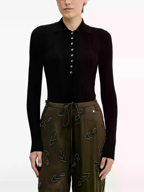Sisley Button Ribbed Polo Sweater