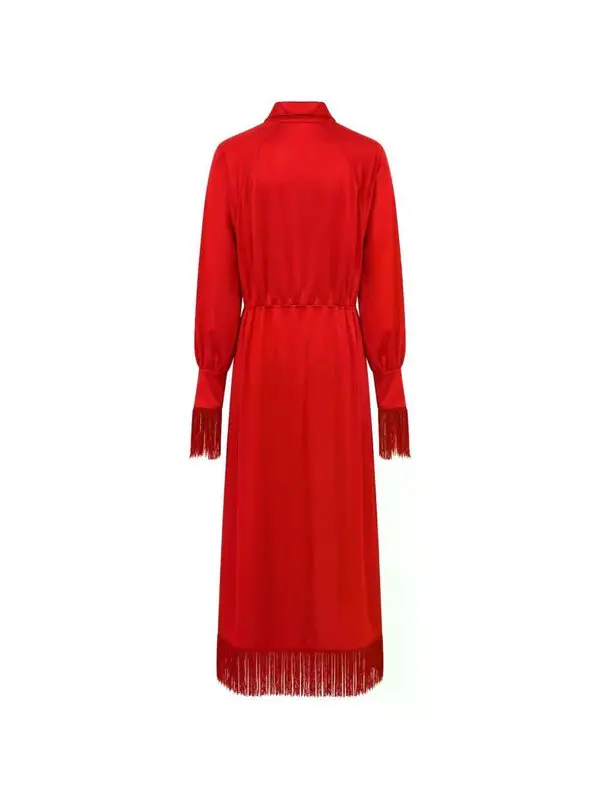 ROWEN ROSE Fringed Scarf-detail Midi Dress