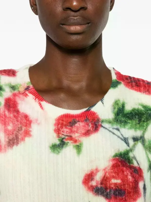 Blumarine St. Rose Floral-print Ribbed-knit Sweater - Neutrals