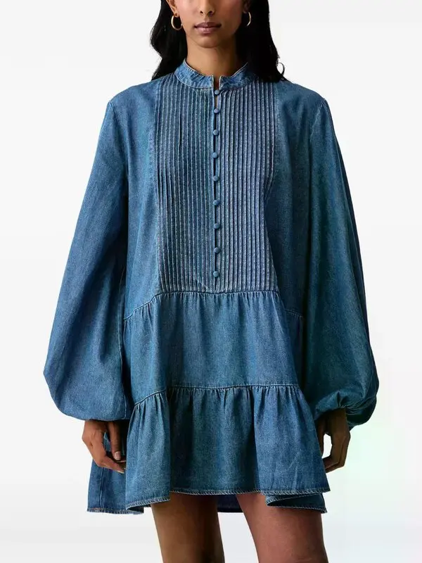 Bardot Antonia Chambray Pin-tucked Tiered Dress