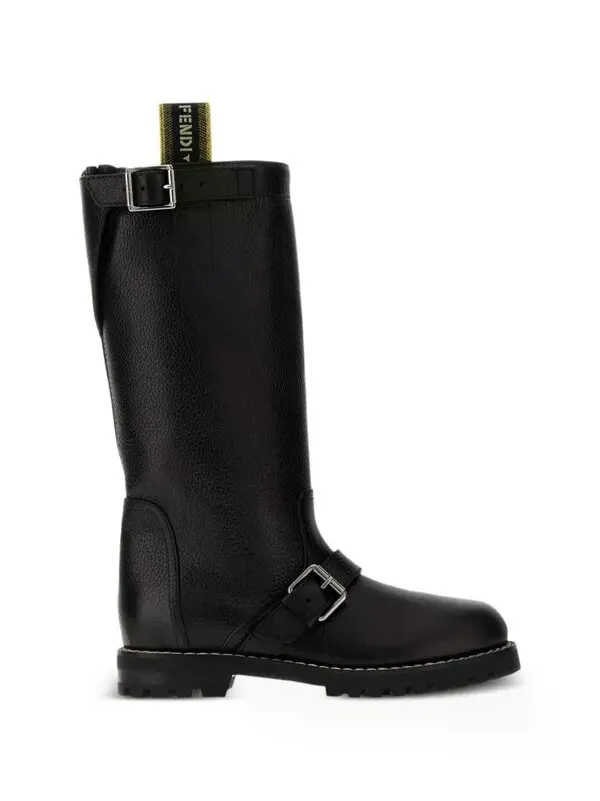 Fendi Commando Buckle-detail Leather Biker Boots - Black