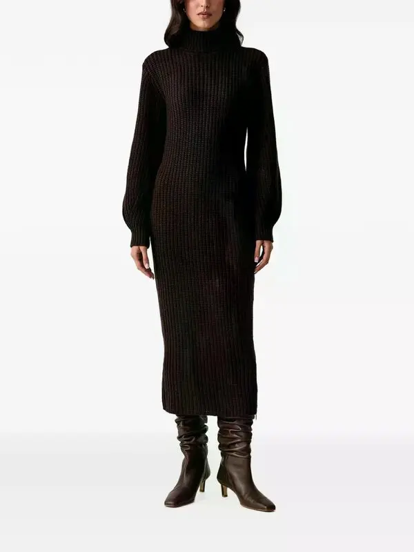 Armani Exchange Ribbed-knit Roll-neck Dress - Brown