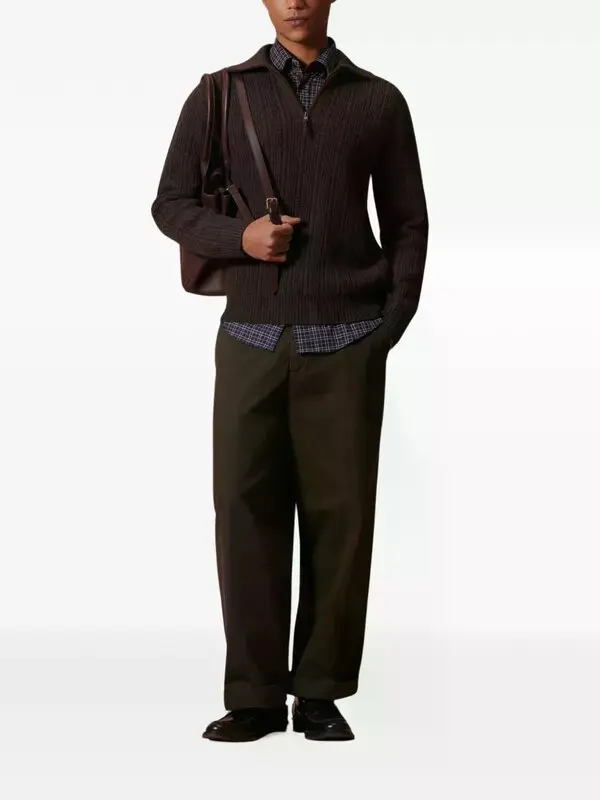 BALLANTYNE Ribbed-knit Half-zip Sweater