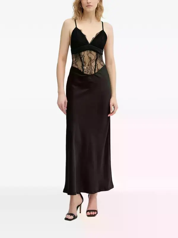 HAVEONE Lace-panelled Satin-finish Maxi Dress - Black