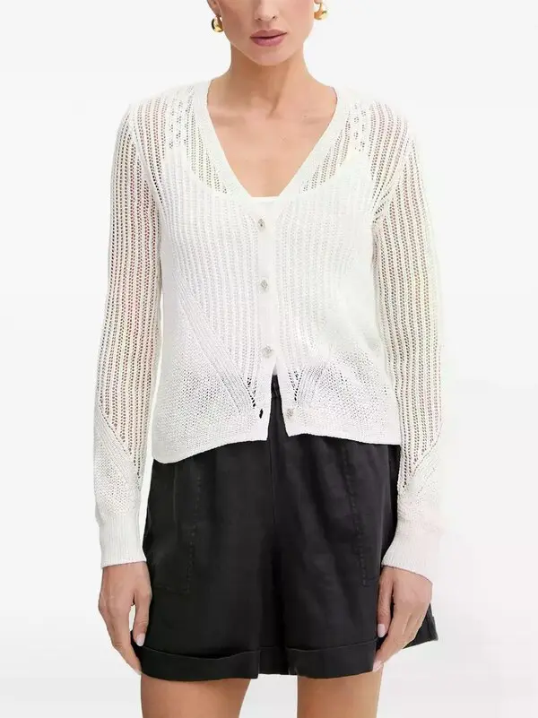 MORGAN Pointelle-knit Button-up Cardigan - White
